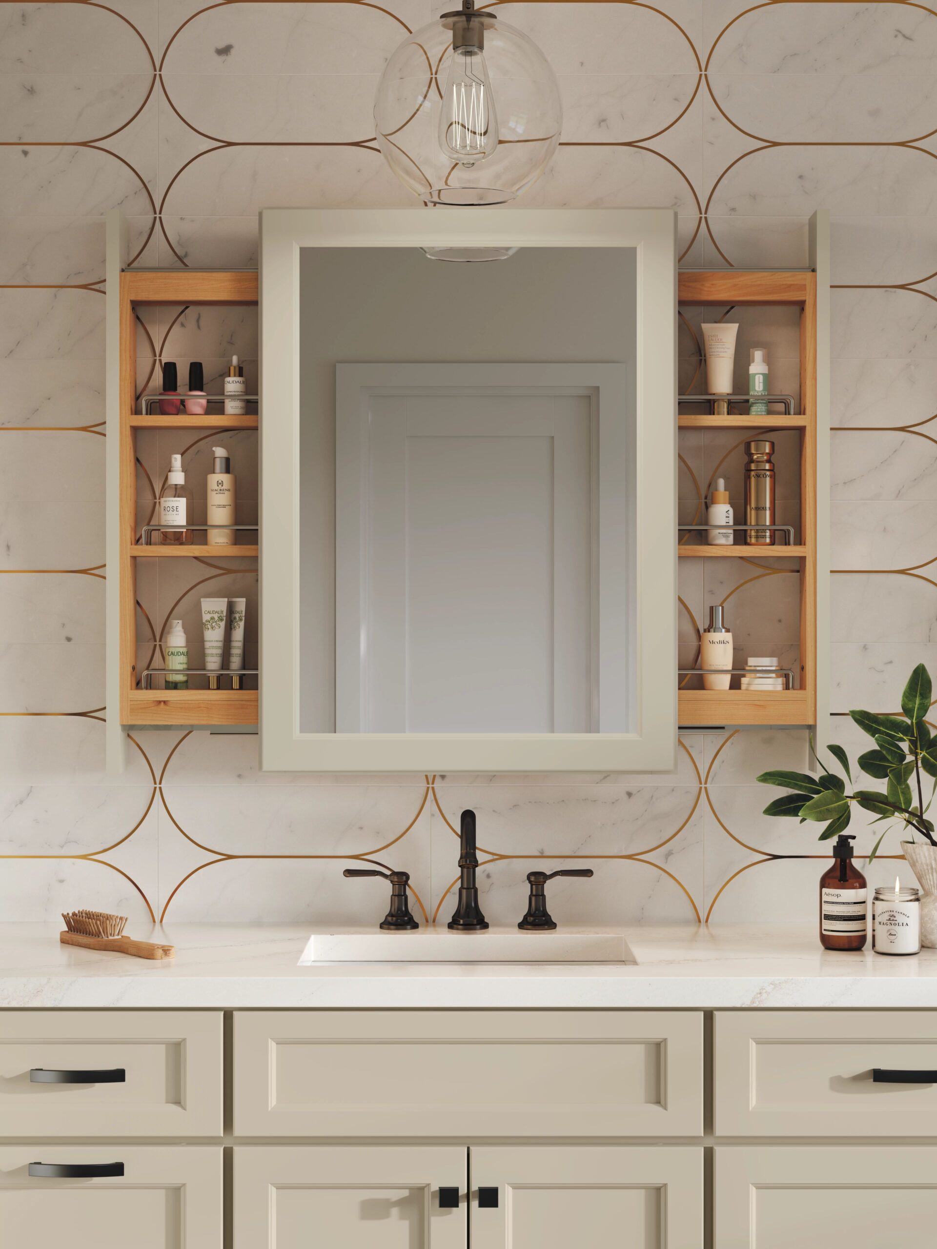 Yorktowne Cabinetry | Vanity Wall Cabinet with Standard Mirror and Storage